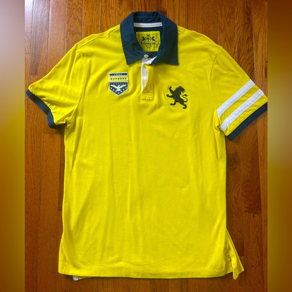 Express | Shirts | Mens Express Polo Shirt Yellow Navy Blue Xl | Poshmark